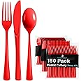 Amazon.com: 150 Pack Red Plastic Cutlery Set, Plastic Silverware Heavy ...