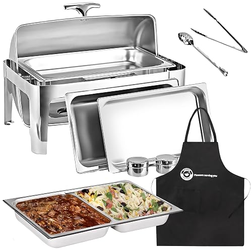 CHEFQ 8 QT Deluxe Rectangular Roll-Top Chafing Dish Bundle - Includes ...