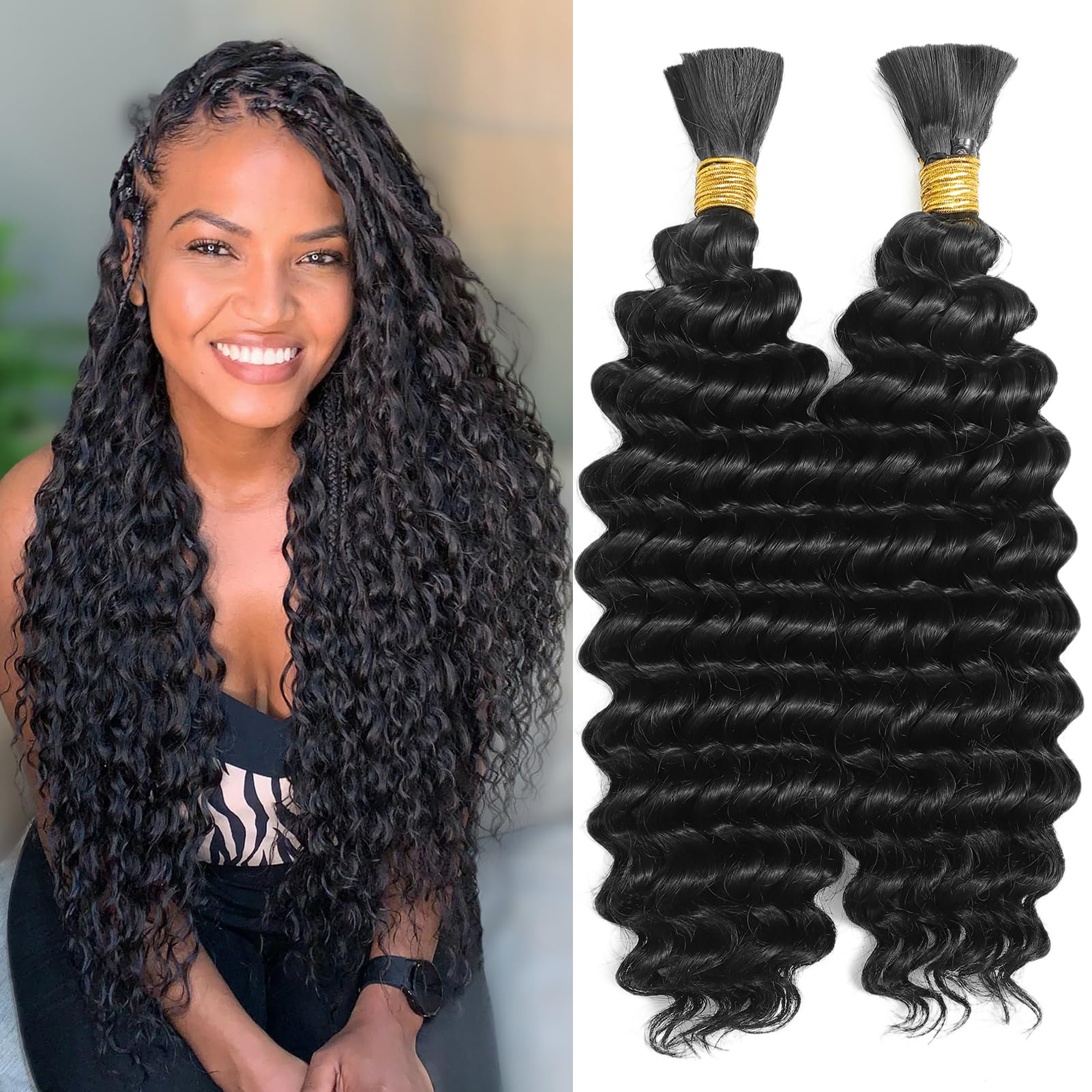 Deep Wave Bulk Braiding Hair for Boho Braids 20 Inch 2 Bundles 200g ...