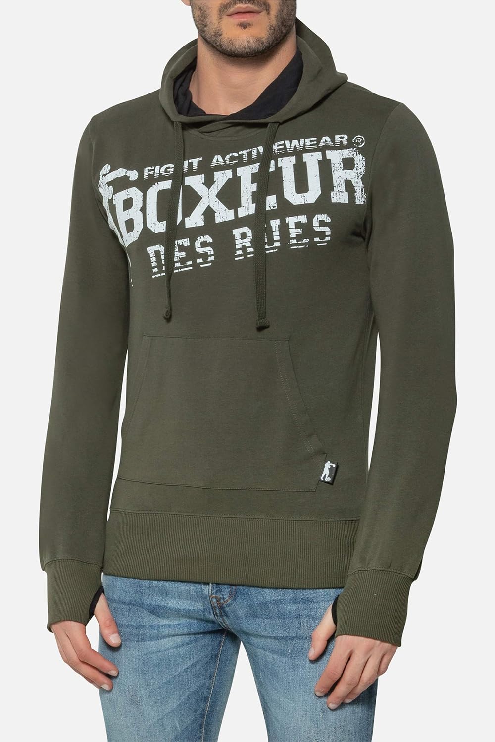 BOXEUR DES RUES - Felpa Verde Militare con Cappuccio E Puntapollice ...