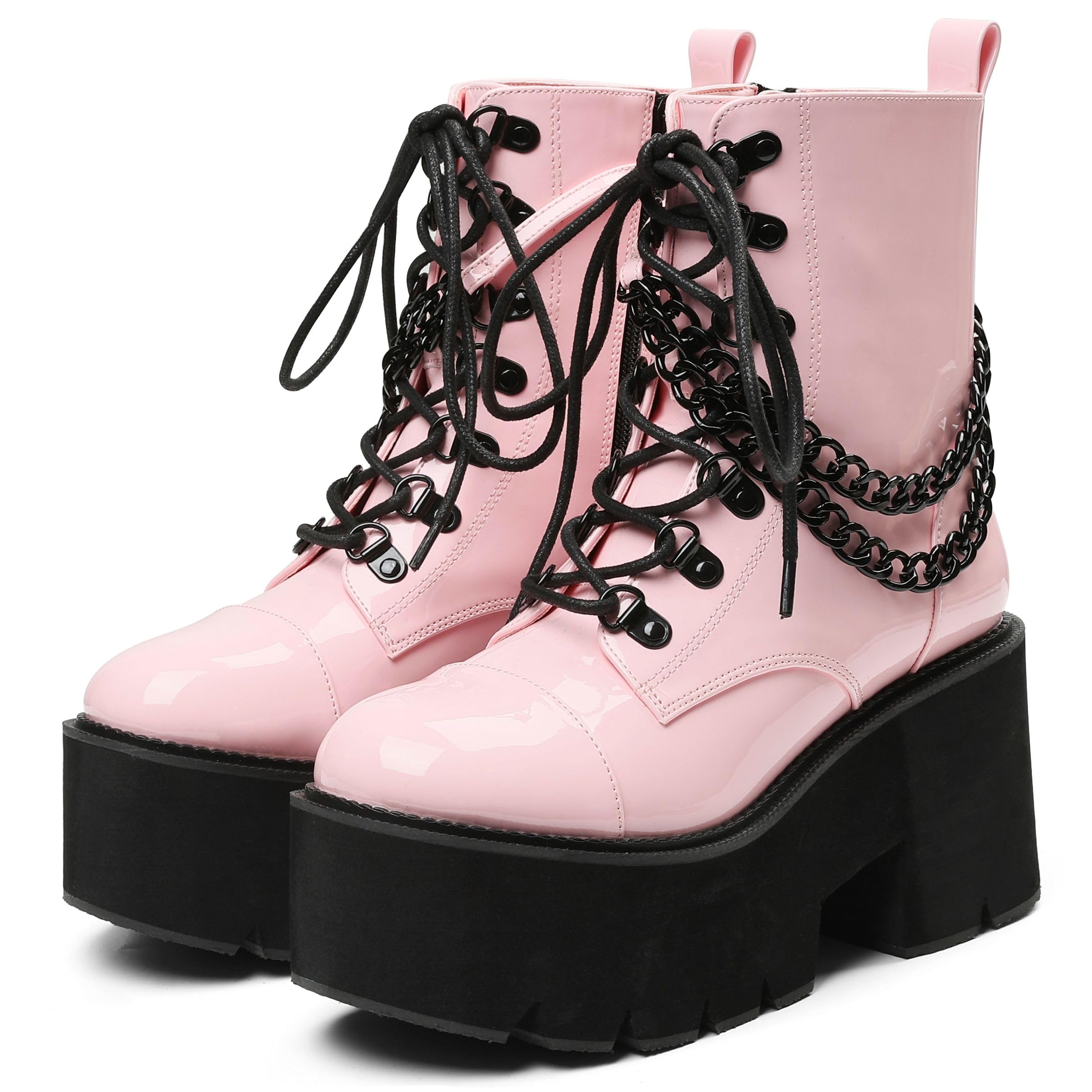 CYNLLIO Platform Boots for Women Chain Block Chunky Heel Ankle Boots ...