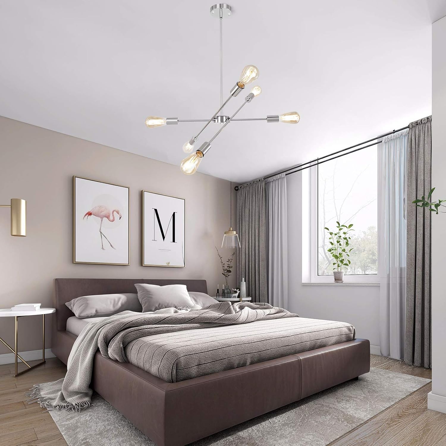 JHLBYL Modern Silver Metal Ceiling Light Vintage Chrome Sputnik ...