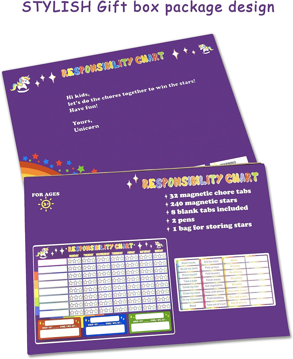 Purple Magnetic Chore Chart Dry Erasable Responsibility Reward Chart ...