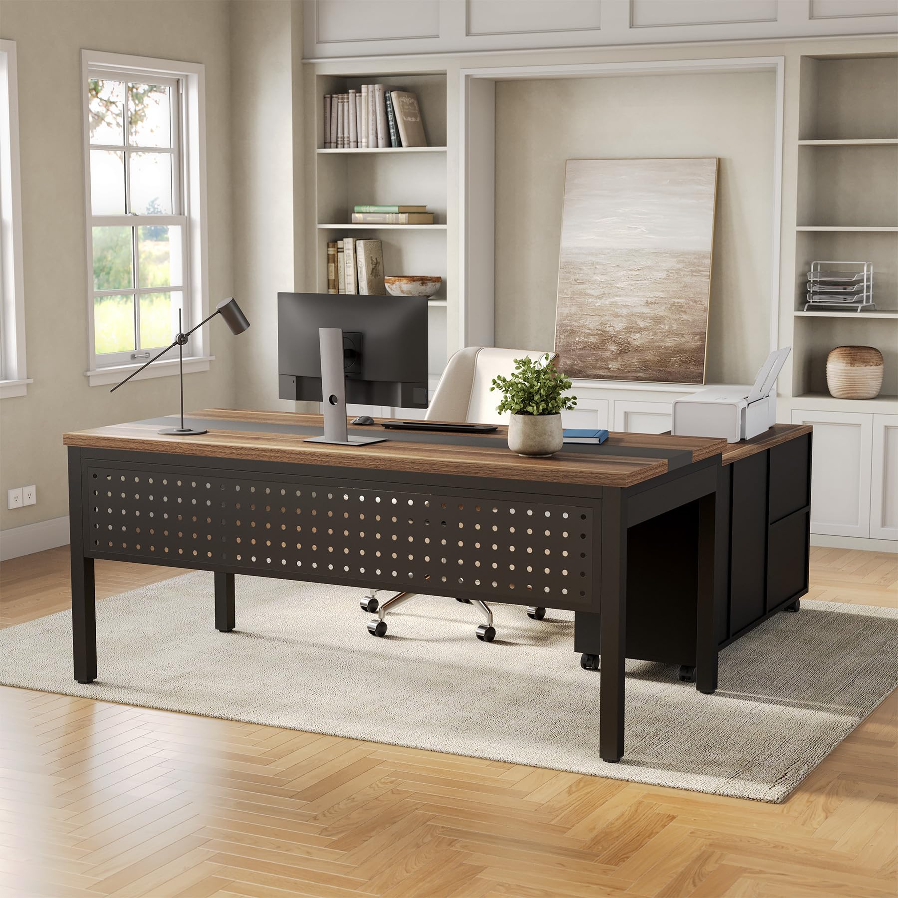 LITTLE TREE 70.8" Executive Desk with Lateral File Cabinet, Modern ...