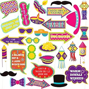 Amazon.com: 30 Pieces Happy Diwali Party Photo Booth Props Kit Festival ...