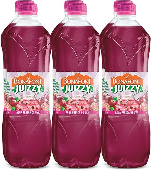 Bonafont Juizzy, Agua Fresca Con Jugo Natural De Uva, 1 litro, 6 Pack ...
