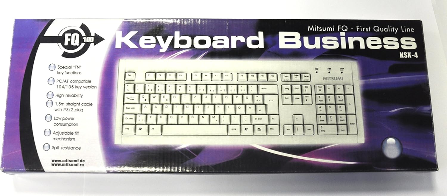 Mitsumi FQ100/ksx4 Keyboard, PS2, Mini Din Connector, White – BigaMart