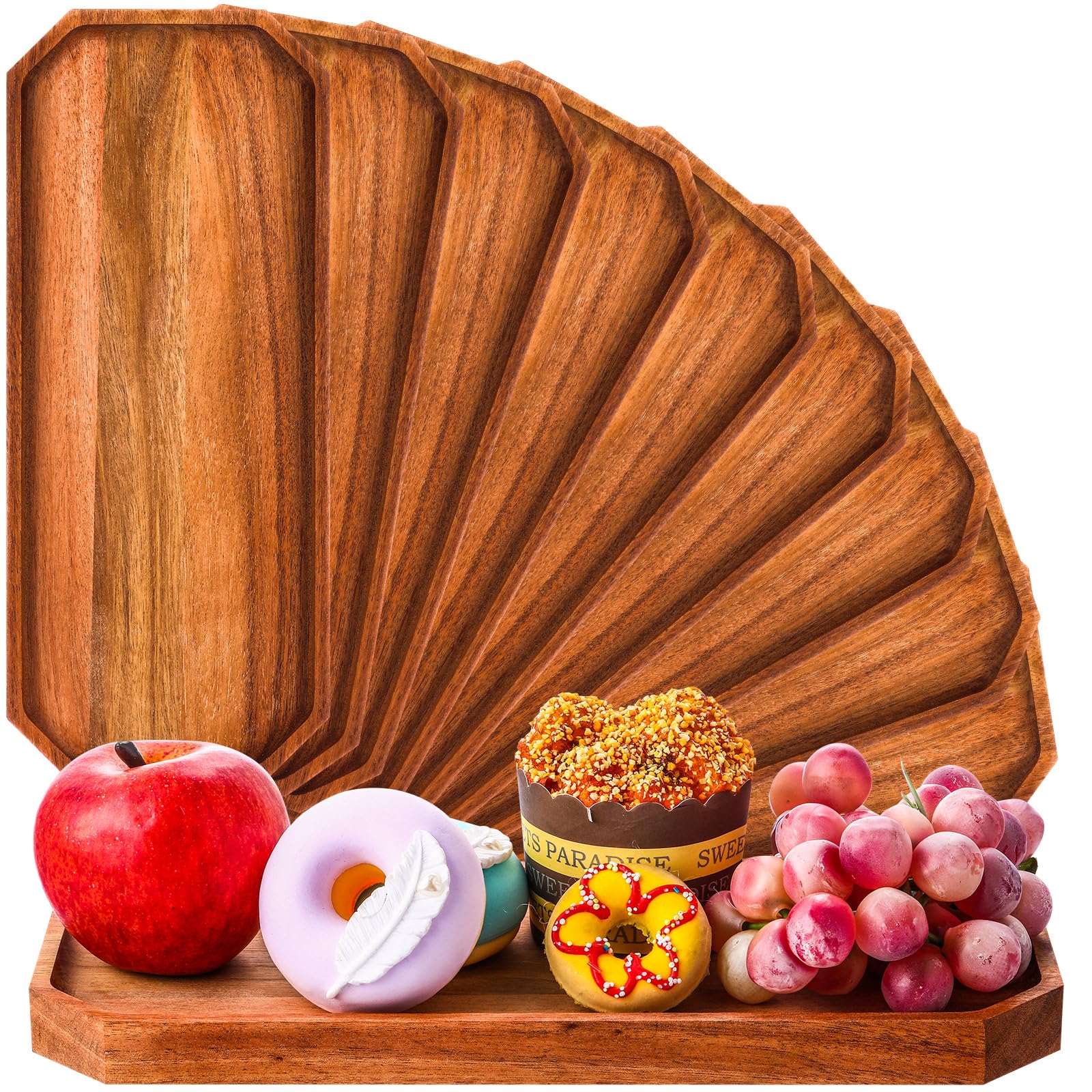 Dandat 12 Pack Wooden Serving Platter Acacia Wood Platters 12 x 5 Inch ...