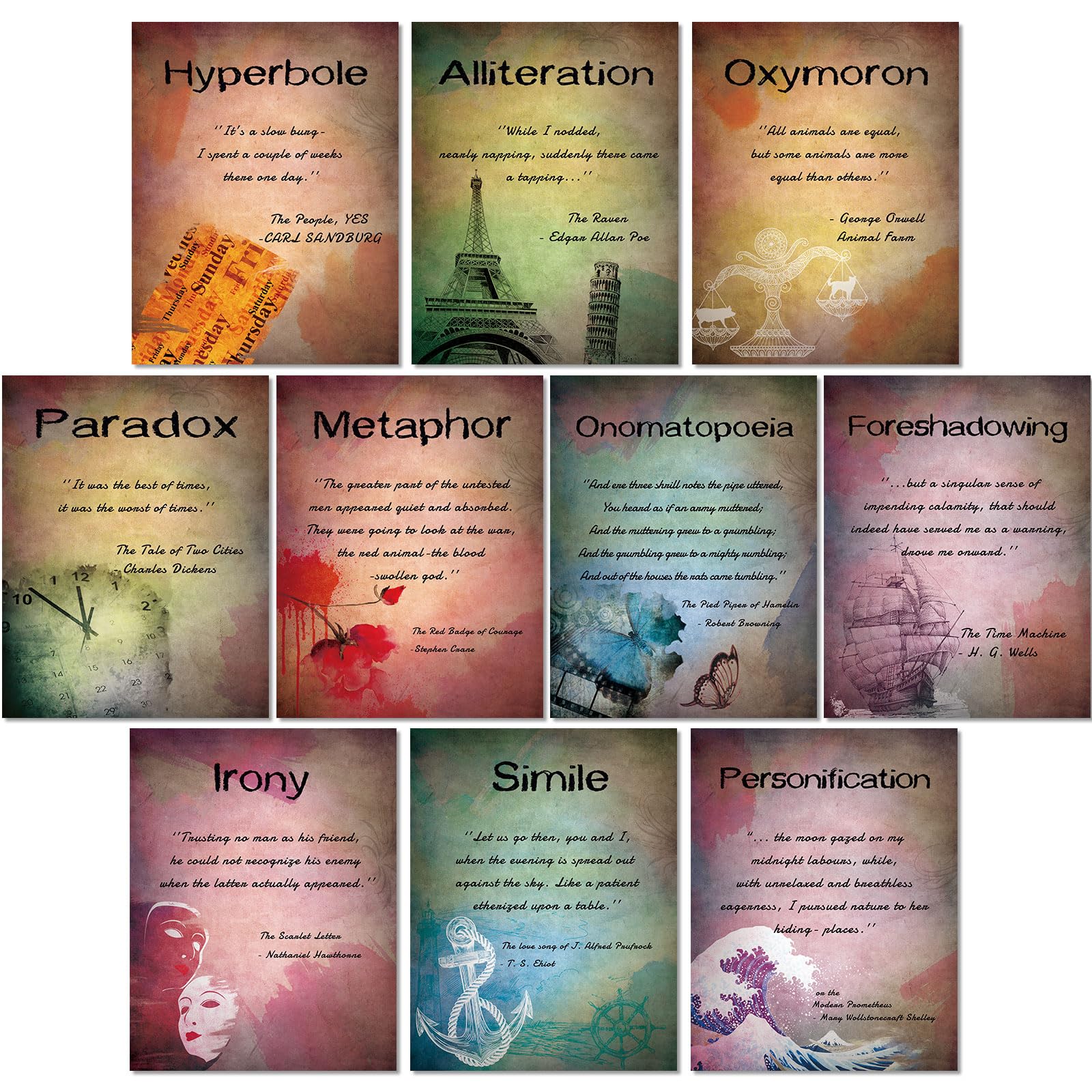 Cornison 10 Pcs Element of English Language and Literature Posters ...