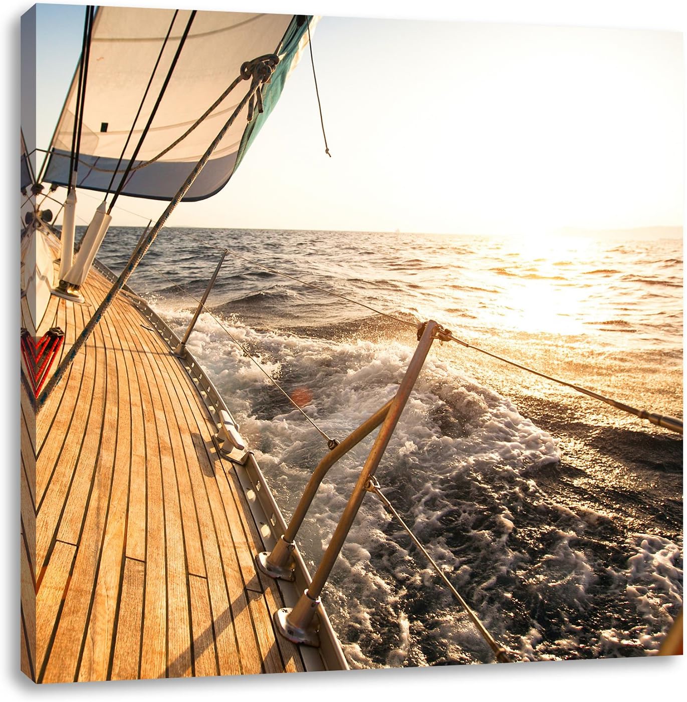 Segelboot im Meer, Format: 40x40 auf Leinwand, XXL riesige Bilder fertig gerahmt mit Keilrahmen ...