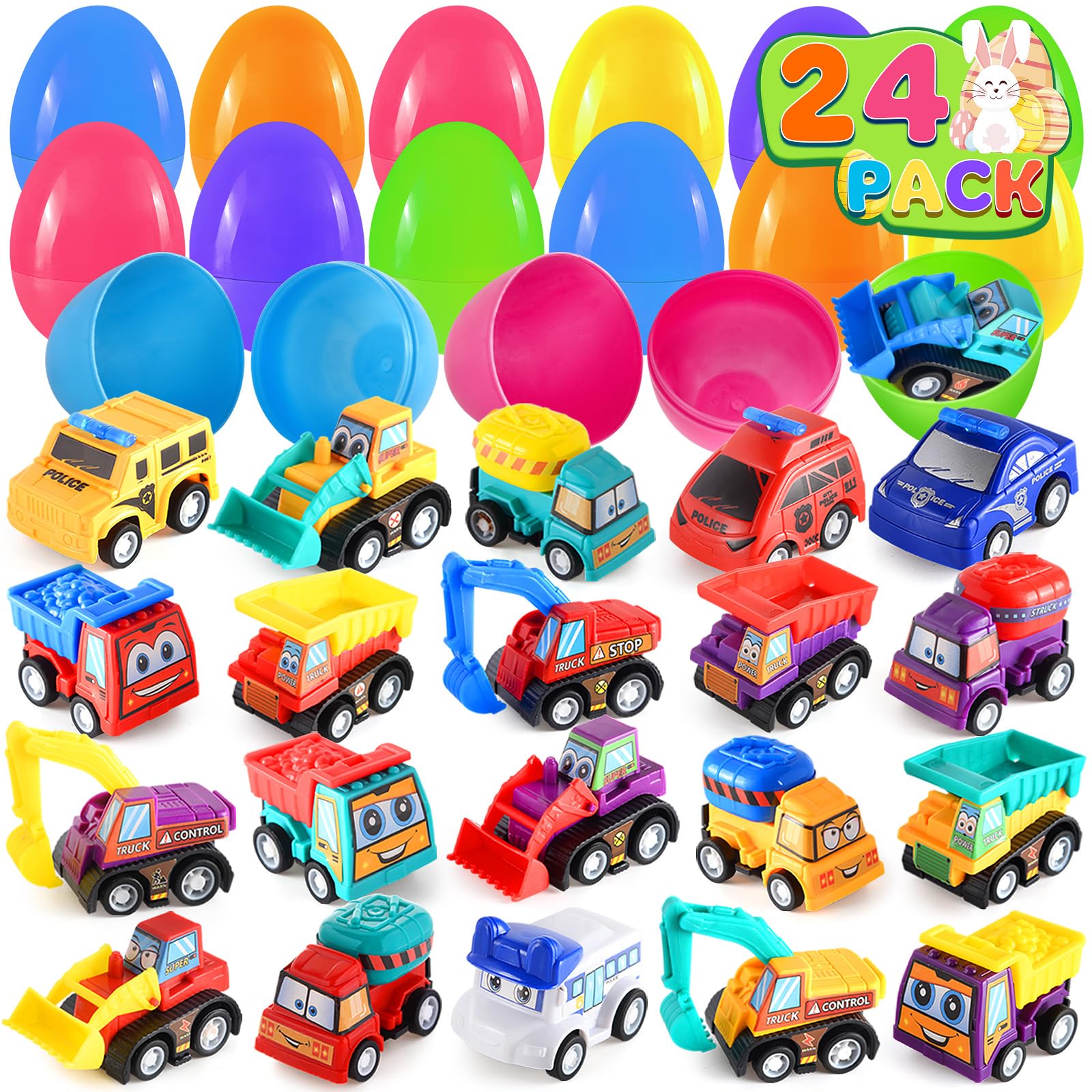 Duchong Prefilled Easter Eggs with Cars Toys for Easter Eggs Hunt, 24 ...