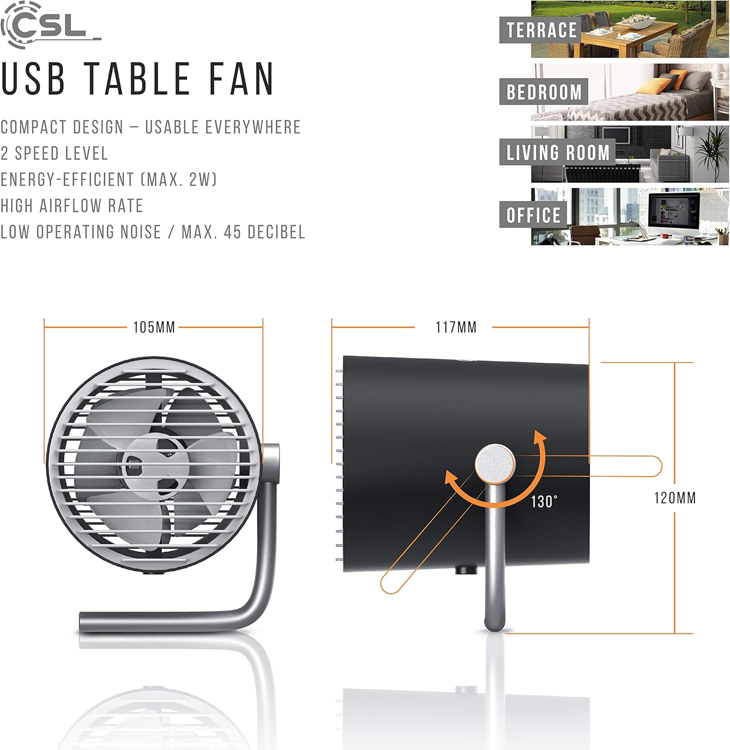 CSL – USB Fan with Double Blade Technology – Desk fan – 2-stage speed ...