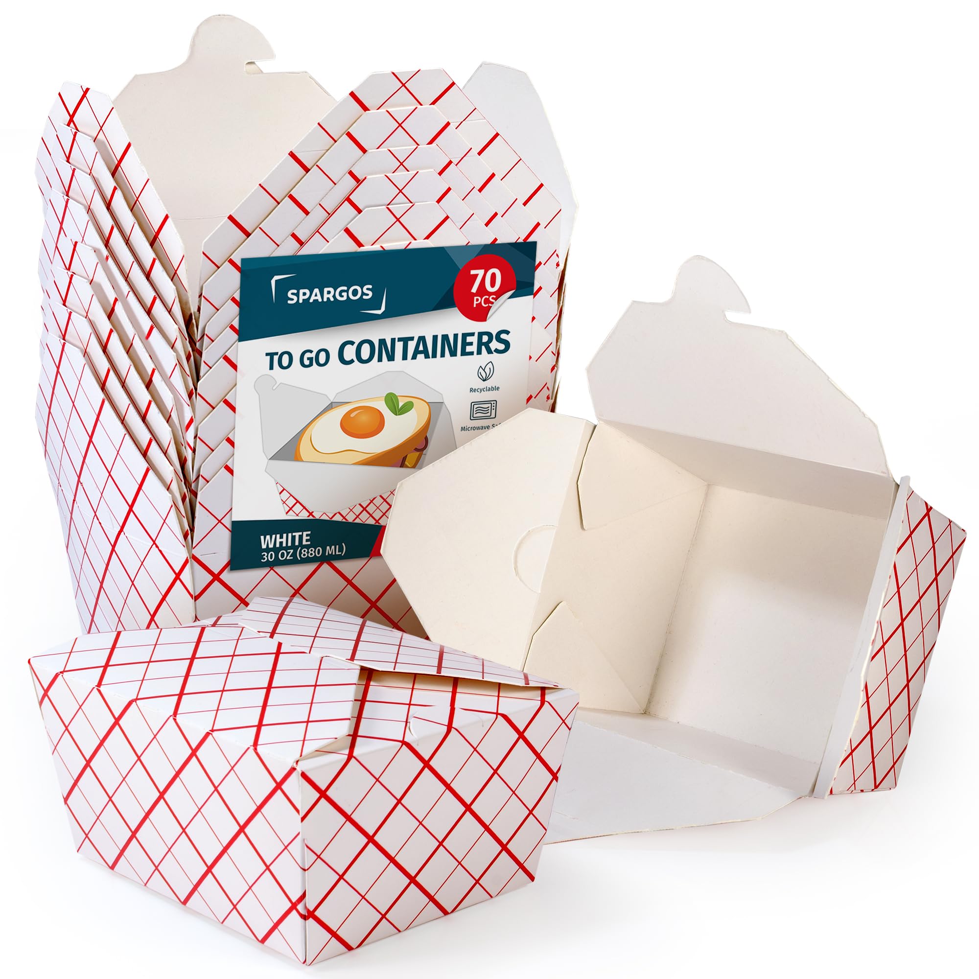 SPARGOS Take Out Boxes (70 Pack) 30oz White - Cardboard Paper Togo ...