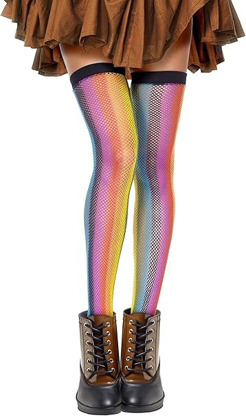 Rainbow Fishnet Thigh-High, Rainbow-OS at Amazon Women’s Clothing store ...