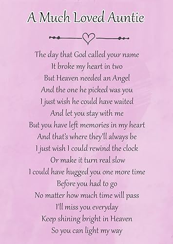 A Much Loved Auntie Memorial Graveside Poem Keepsake Card Includes Free ...