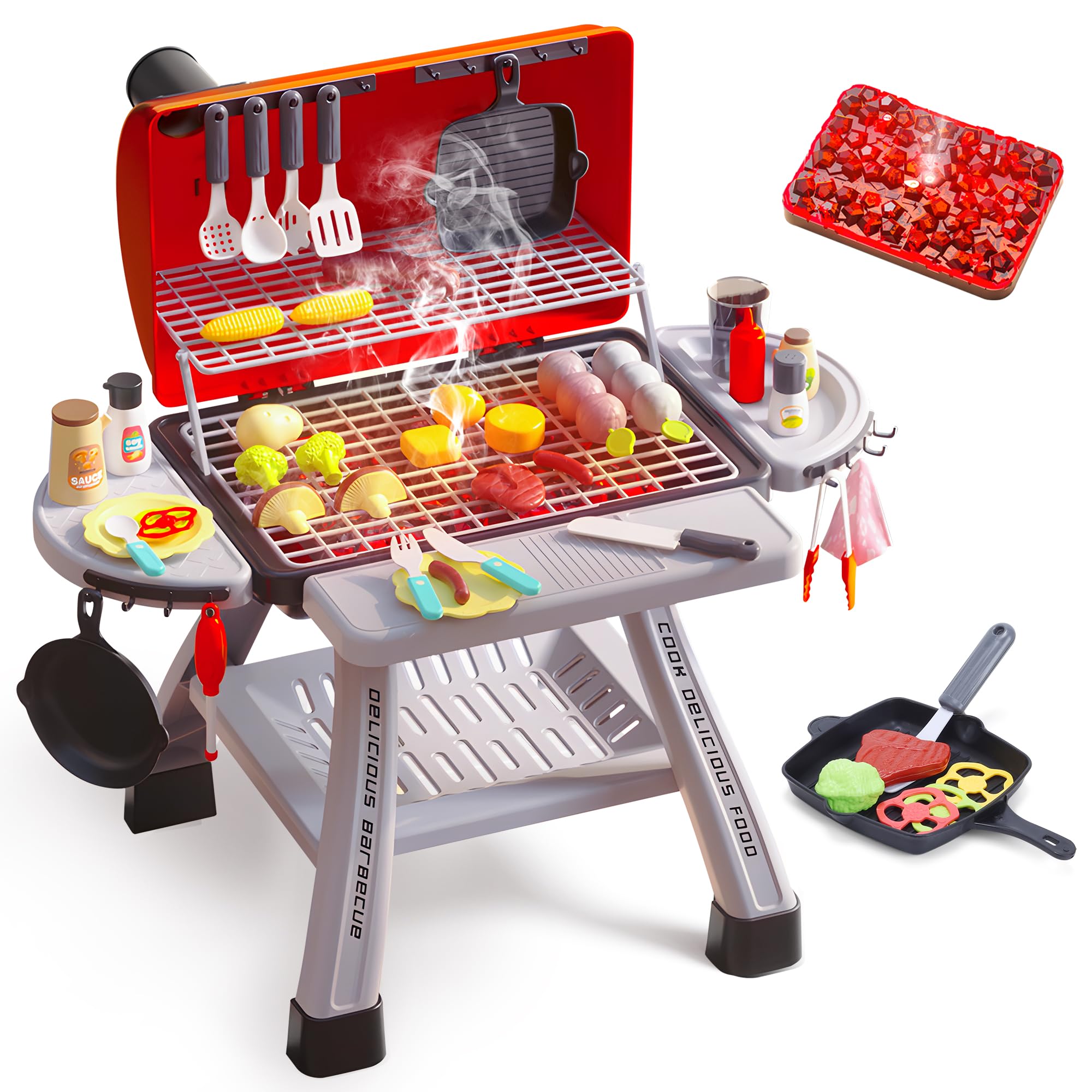 CUTE STONE Kids BBQ Grill Playset, Kitchen Toy Set, Realistic Smoke Toy ...