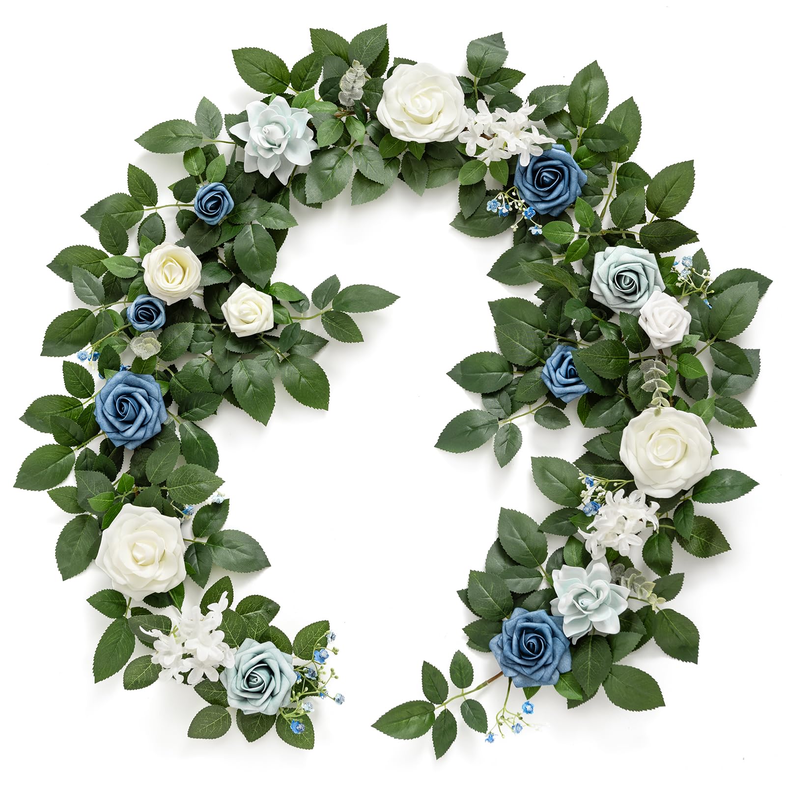 Ling's Moment 5FT Dusty Blue Artificial Flower Garland Rose Leaves ...