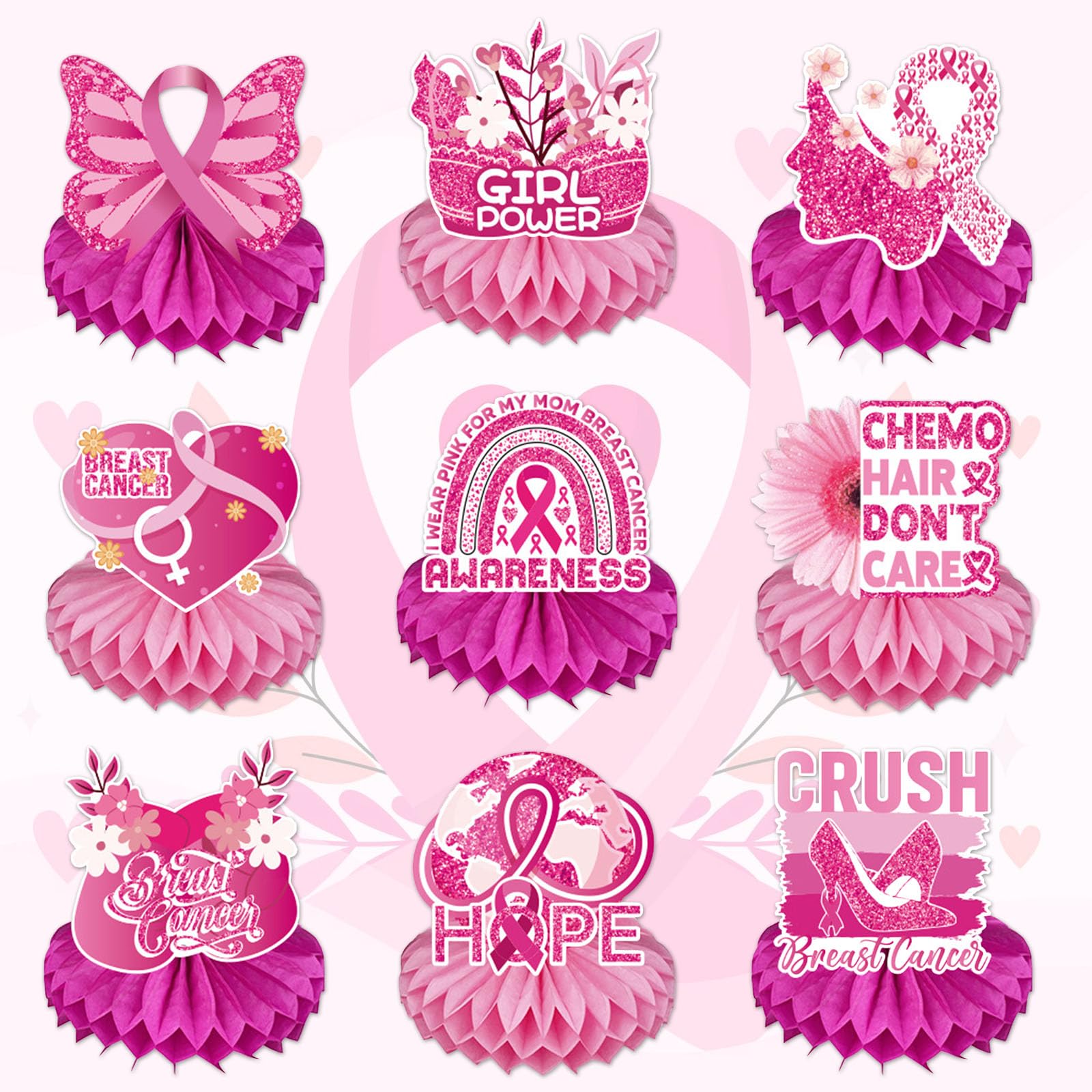 Awareness Month Table Decor 8-Piece Breast Cancer Awareness Honeycomb ...