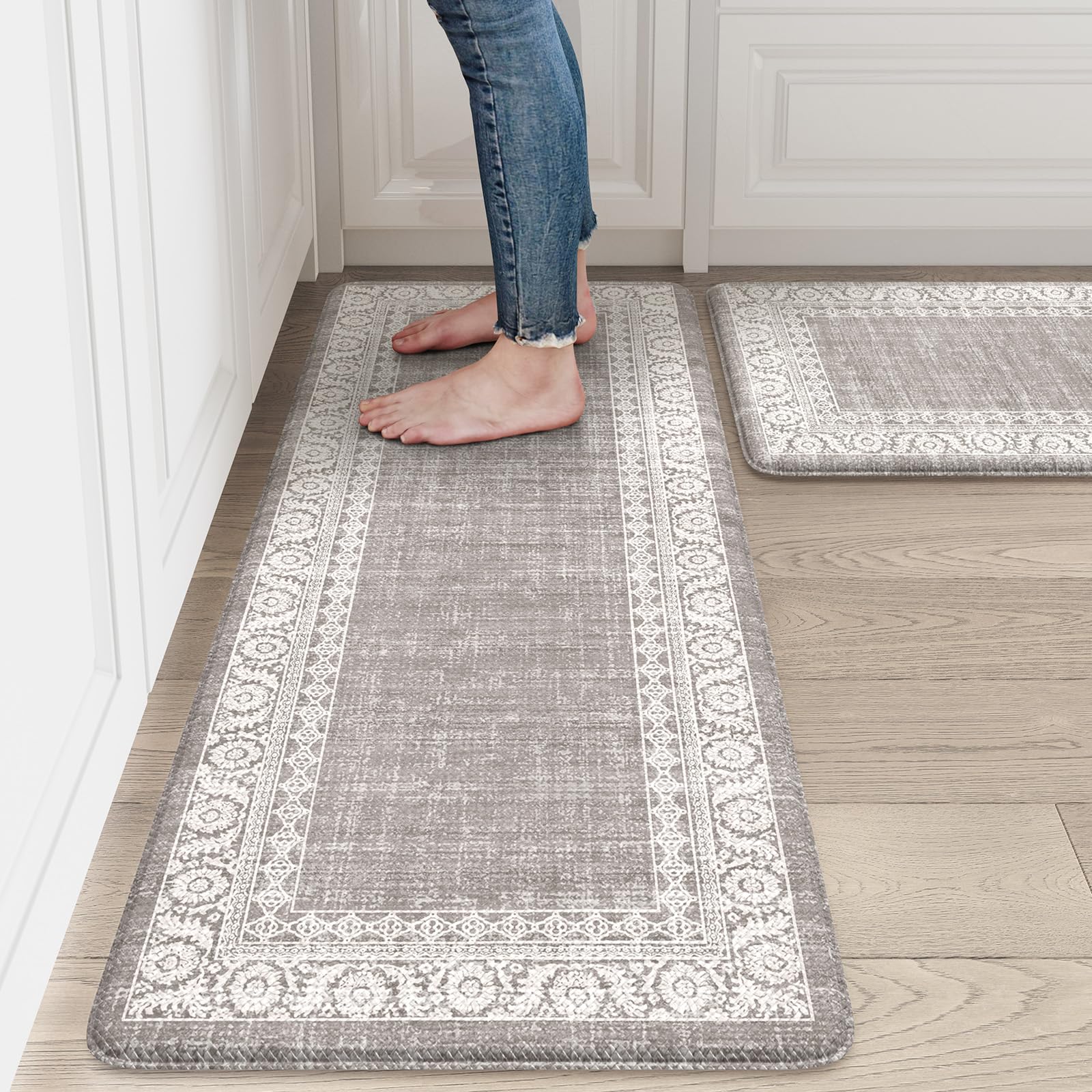 LEEVAN Anti Fatigue Kitchen Mats, Grey Kitchen Rugs 20"x32"+20"x47 ...