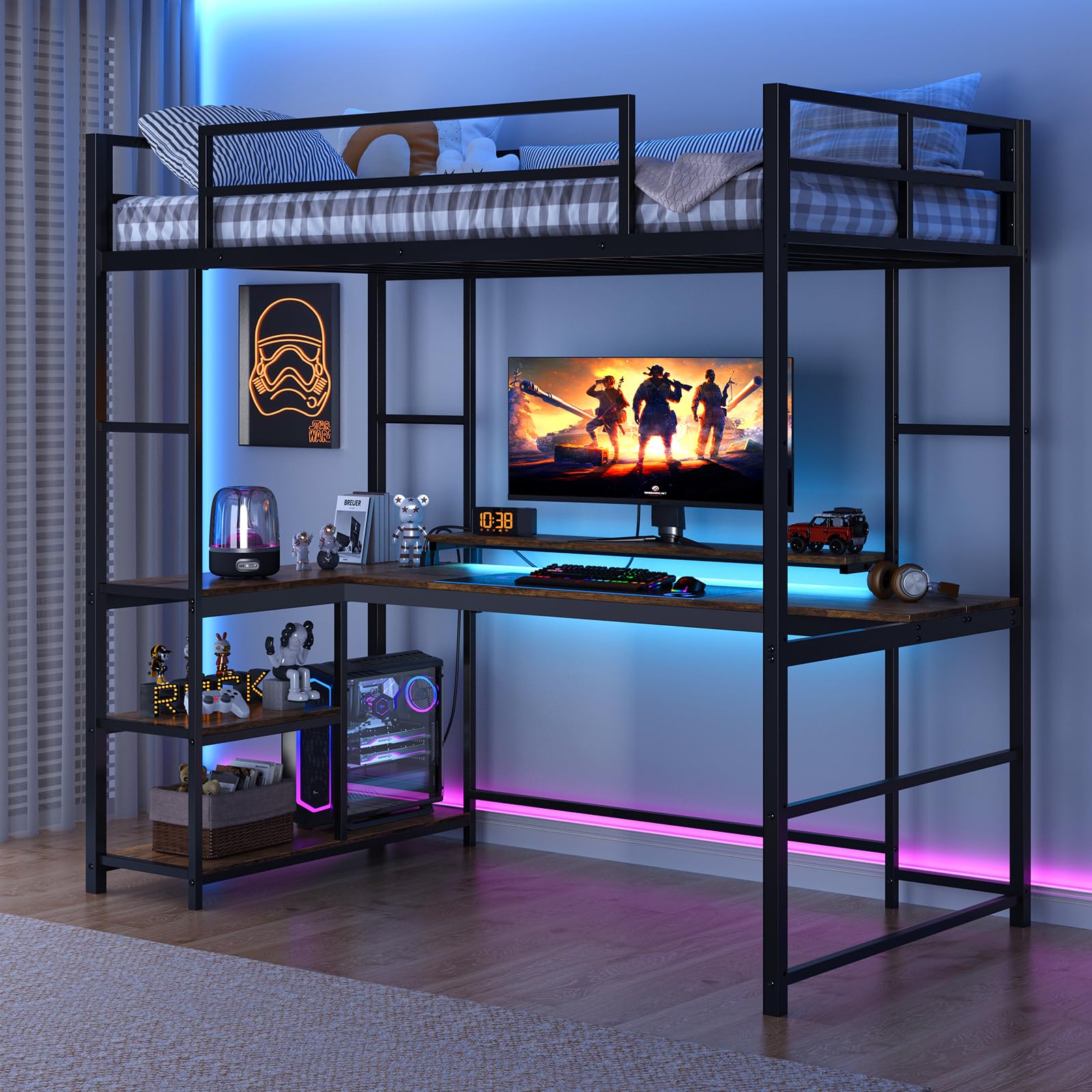 **FACTORY SEALED** Tatub Twin Loft Bed with Large Desk and LED Lights ...
