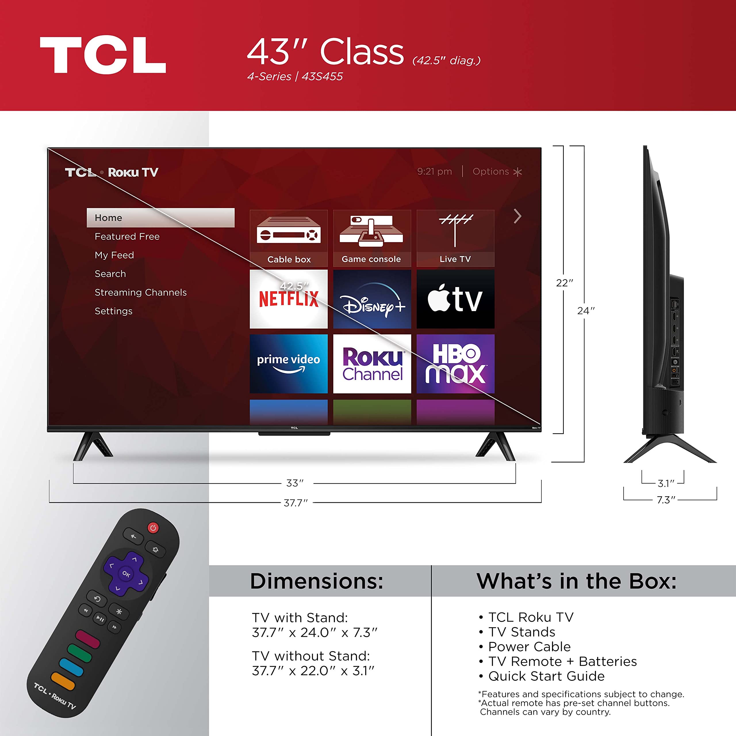 Mua TCL 43" Class 4-Series 4K UHD HDR Smart Roku TV – 43S455 trên ...