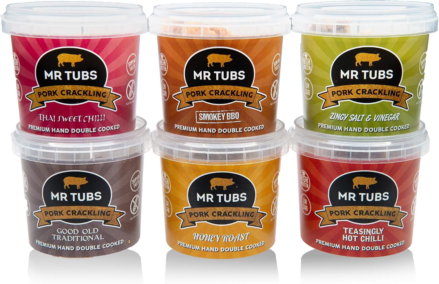 Mr Tubs Premium Double Hand Cooked Pork Crackling - 6 x Mixed Flavour ...