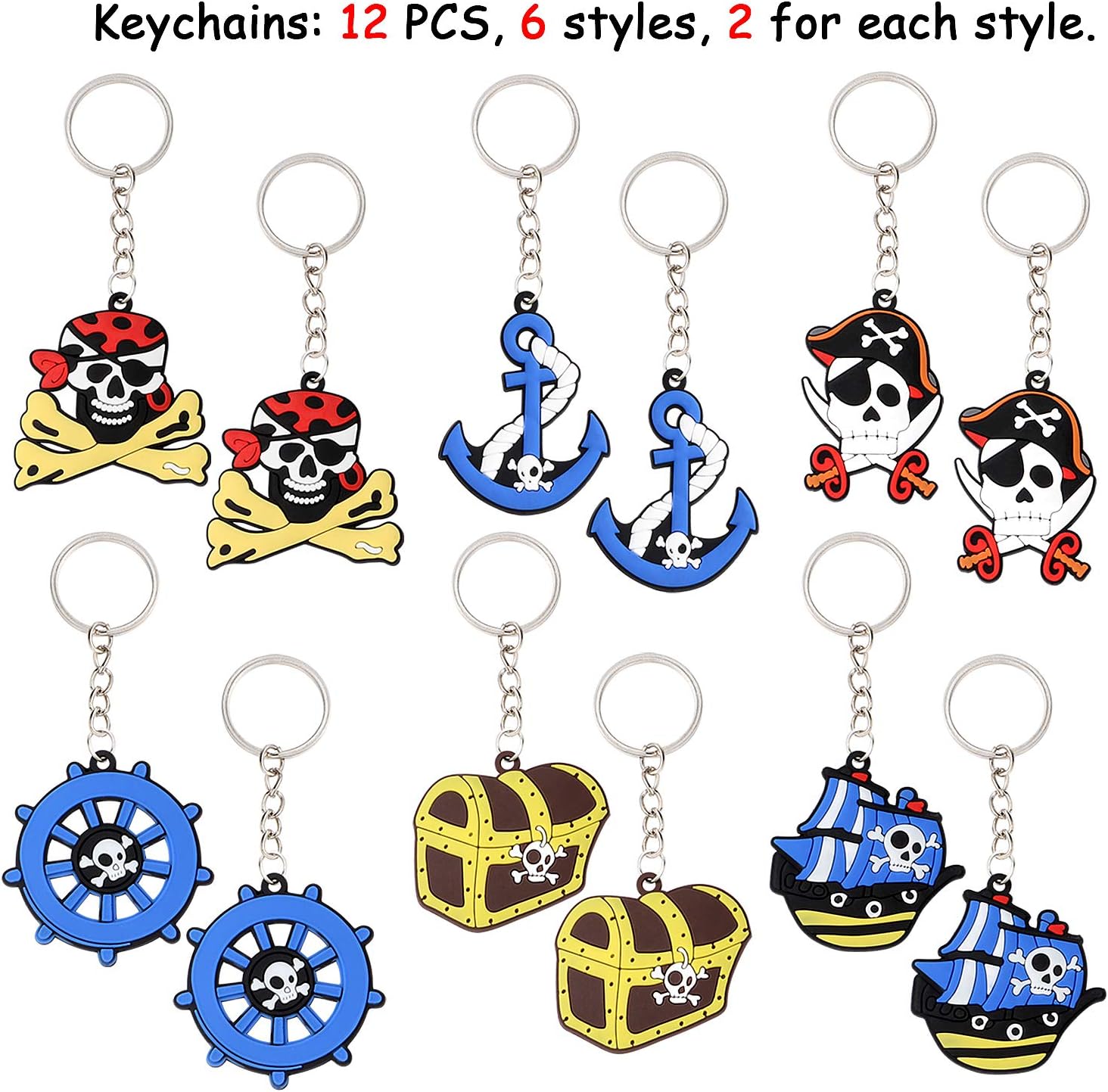 BabyCareV 88 PCs Pirate Party Favors Pirate Keychain Rings Bracelets ...