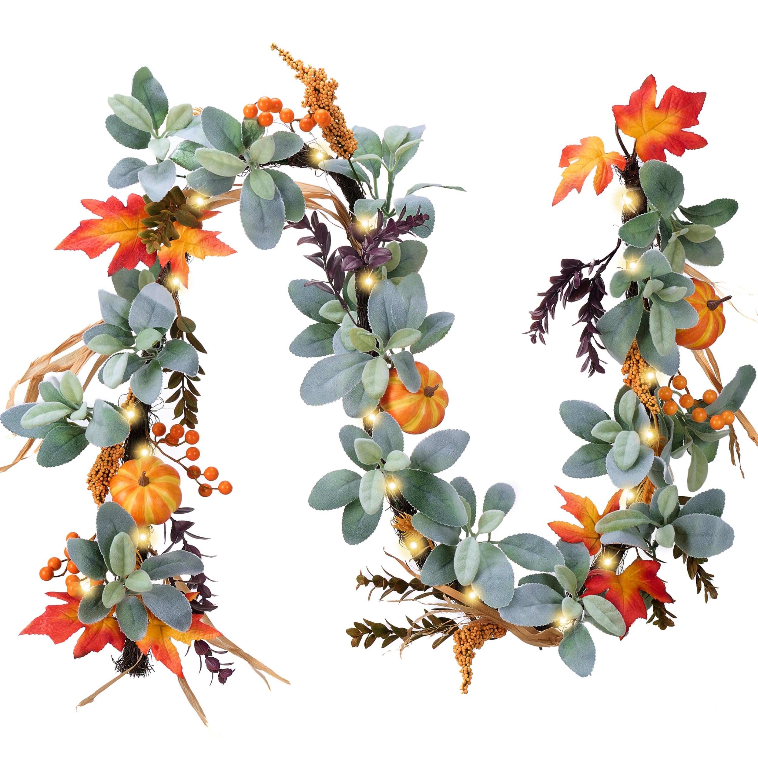 Valery Madelyn Fall Leaves Garland for Mantle, 6ft Silk Lambs Ear ...