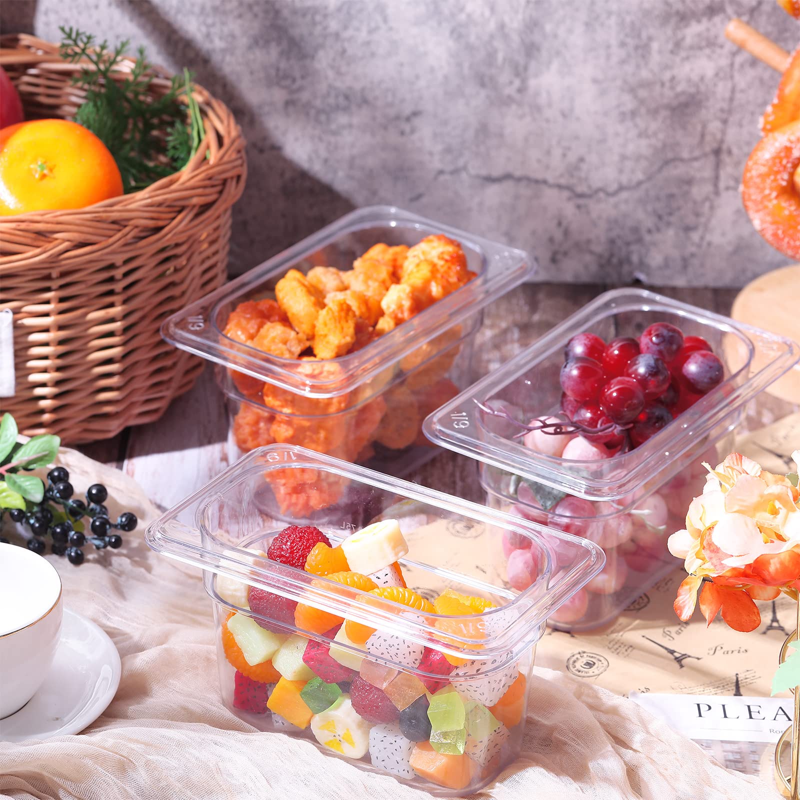 Mua 12 Packs Plastic Clear Food Pan 1/9 Size Deep Stackable ...