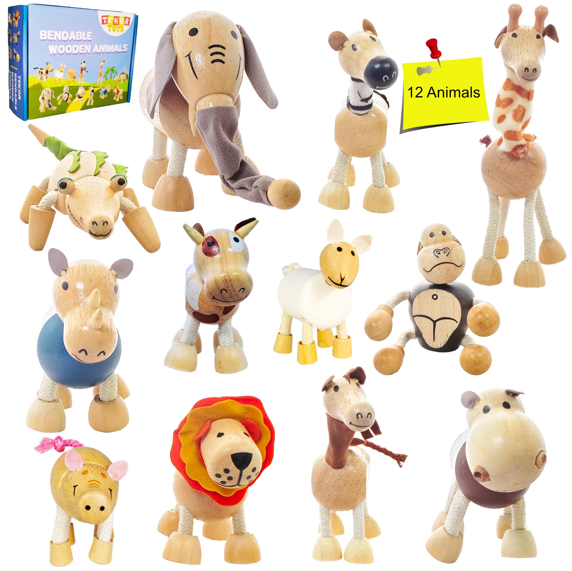 Mua TEKOR Bendable Wooden Animal Toys, Set of 12 | Fun & Posable Farm ...