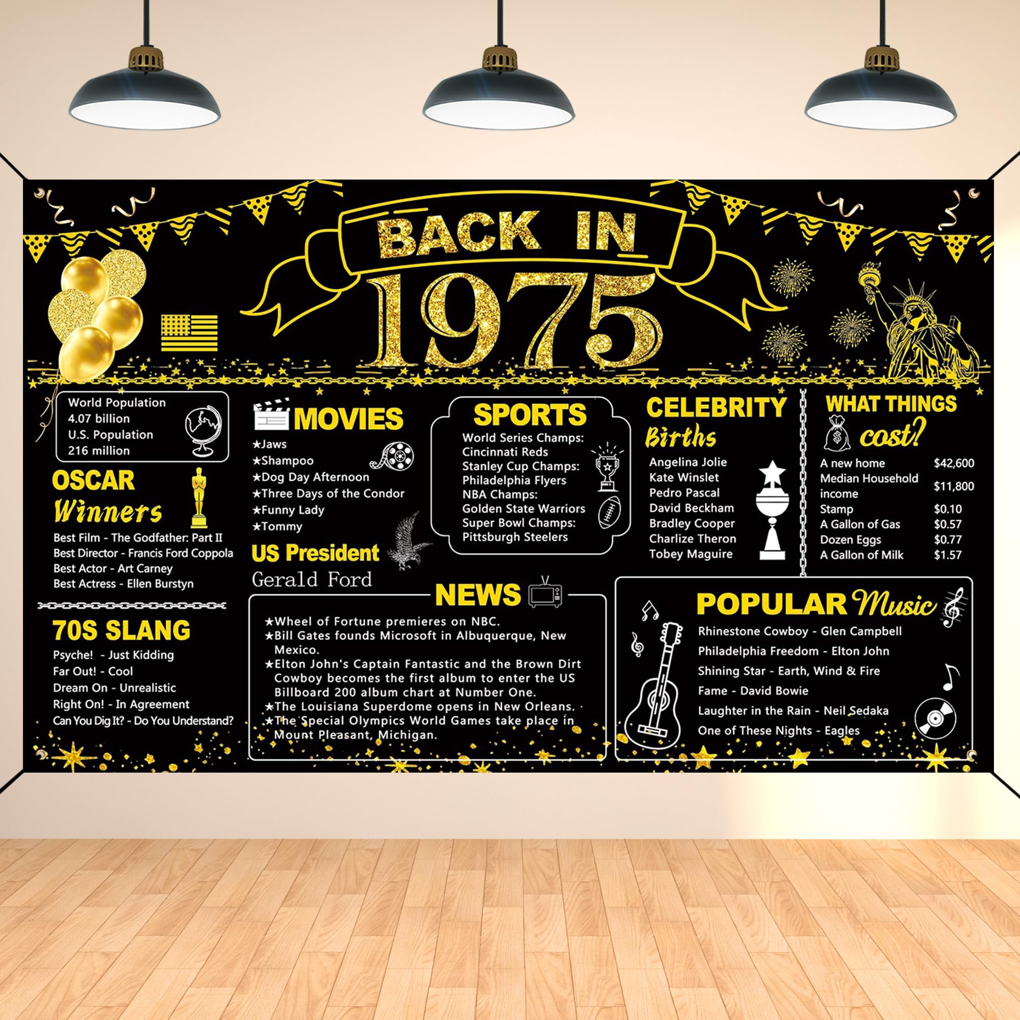 DARUNAXY 50th Birthday Black Gold Party Decoration, Back in 1975 Banner ...