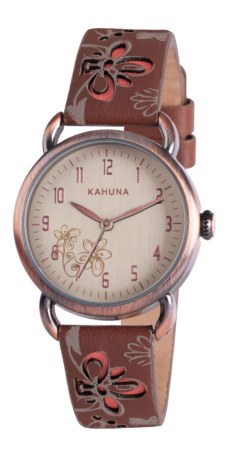 Kahuna Women's Quartz Watch with Beige Dial Analogue Display and Brown ...