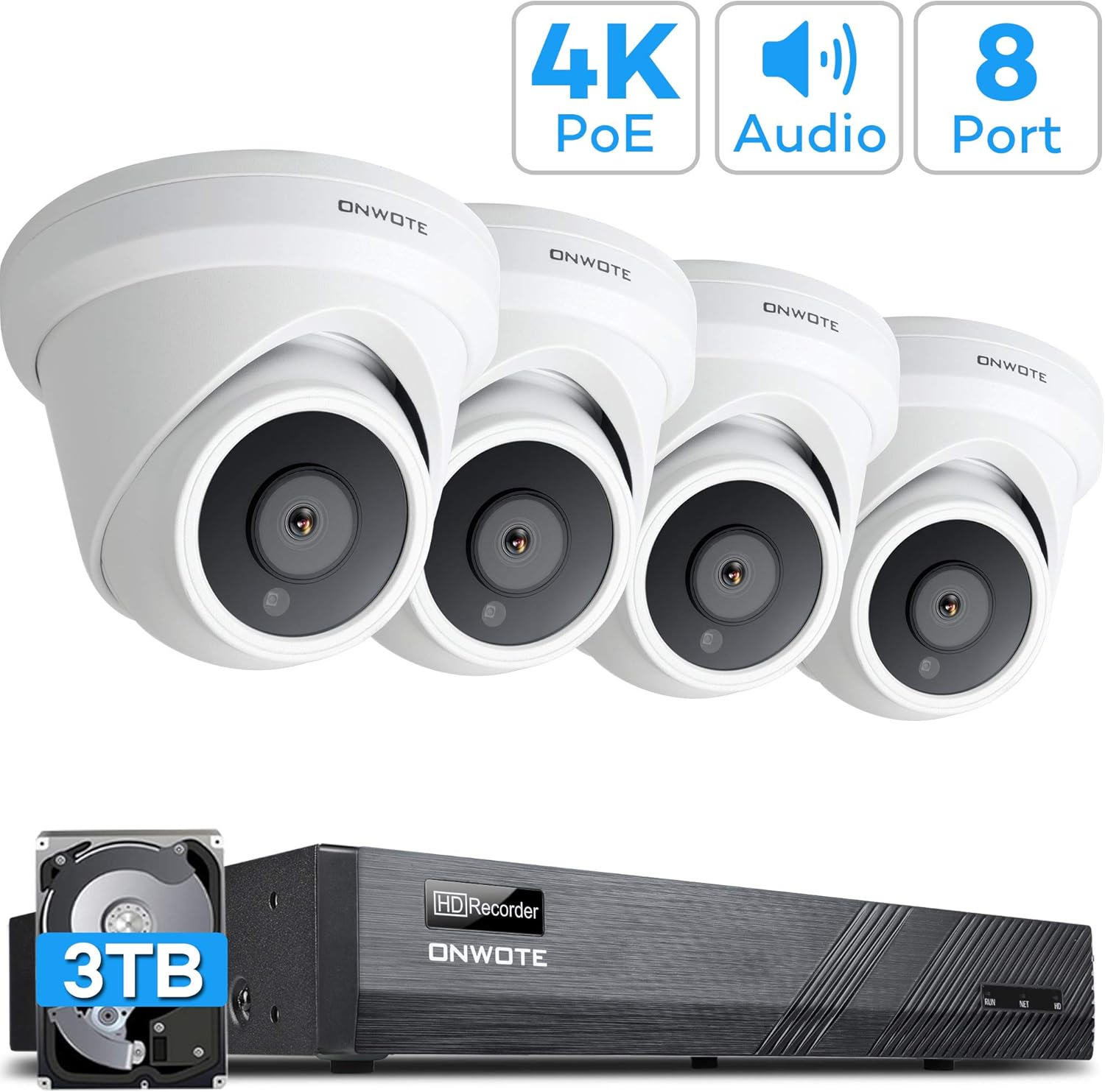 Amazon.com : 【Audio】 ONWOTE 4K 8MP PoE Security Camera System Dome 3TB ...