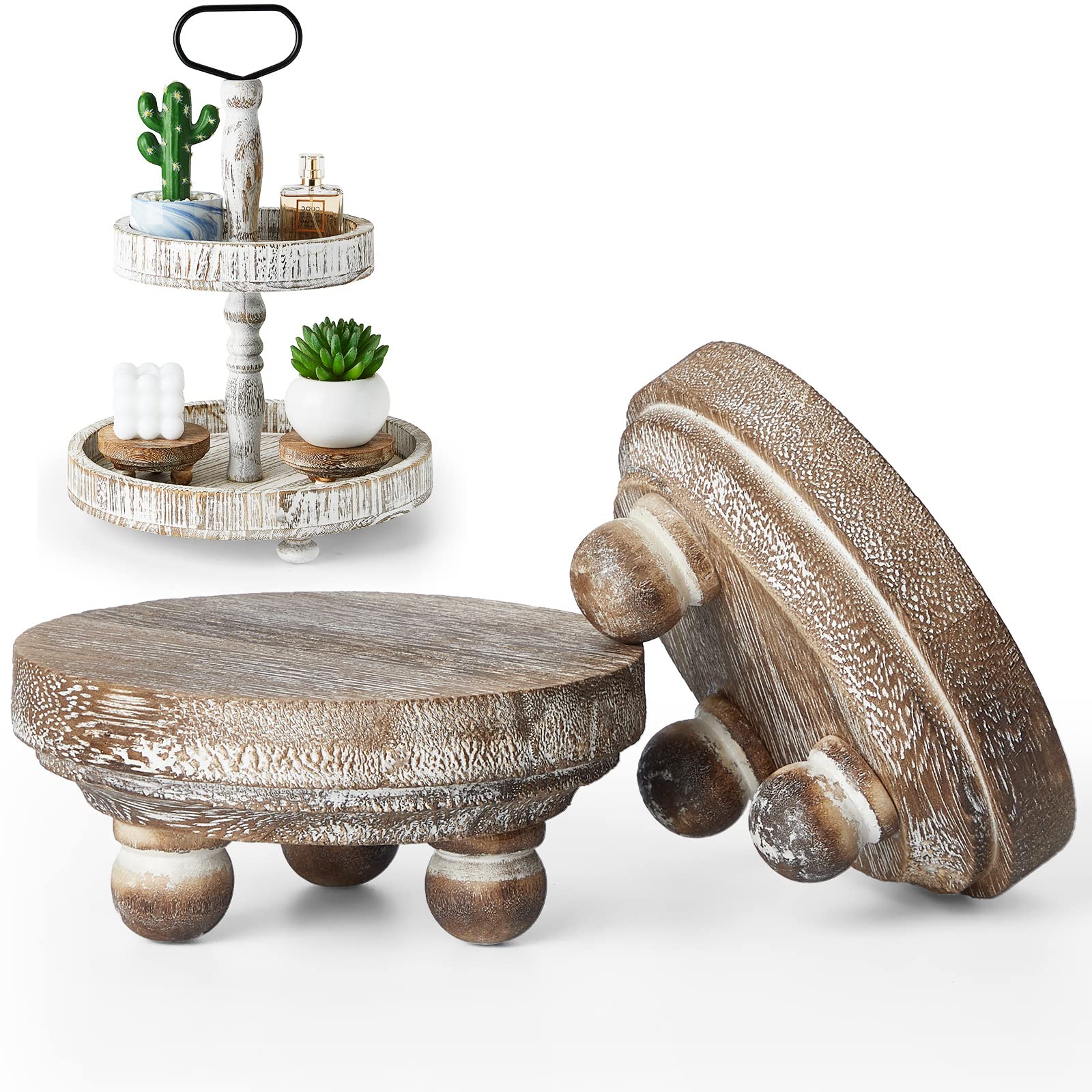 Yalikop Set of 2 Mini Wood Risers for Decor Round Wooden Riser Small ...