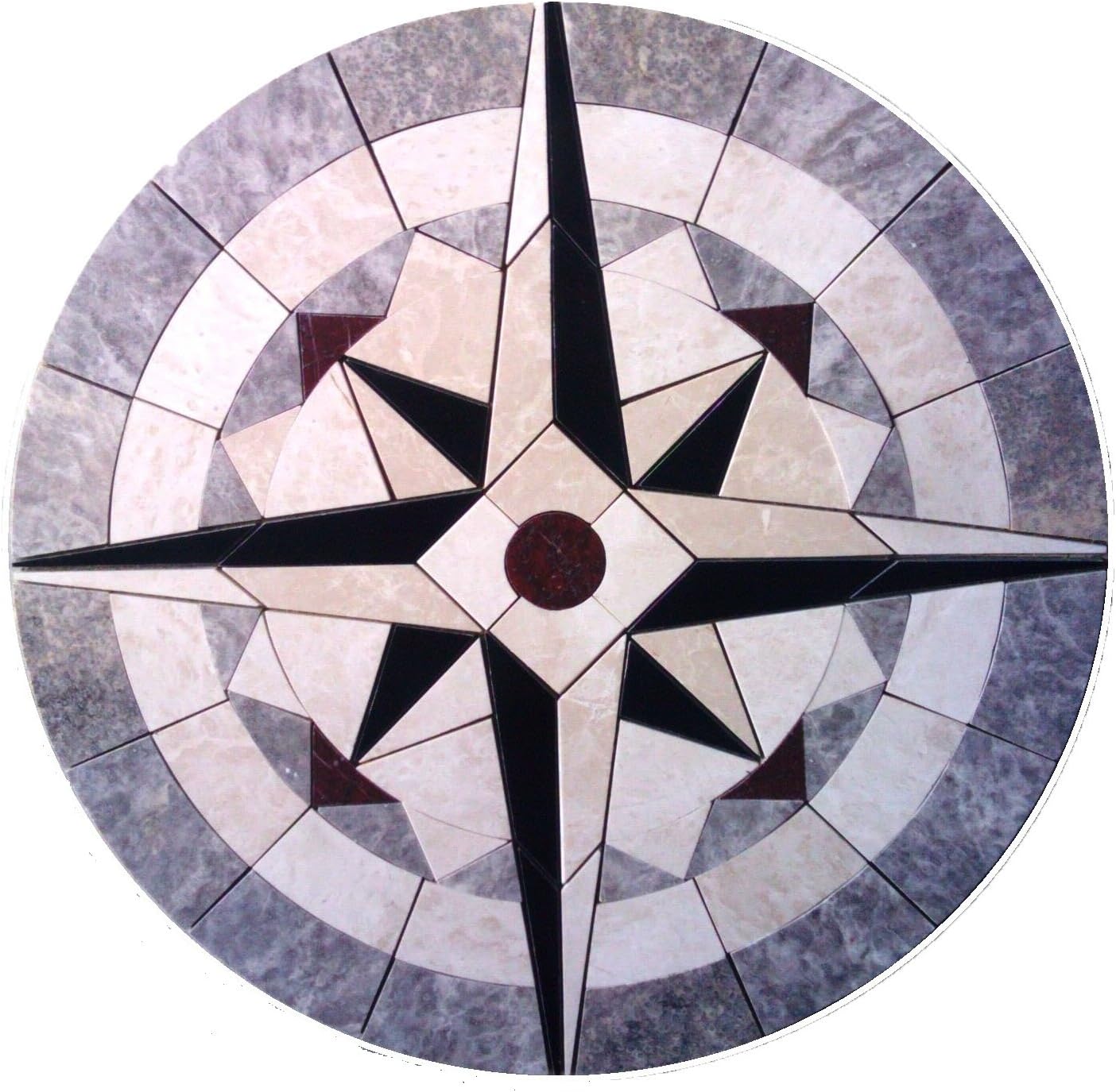 Tile Floor Medallion Marble Mosaic Compass Star Design 36" - - Amazon.com