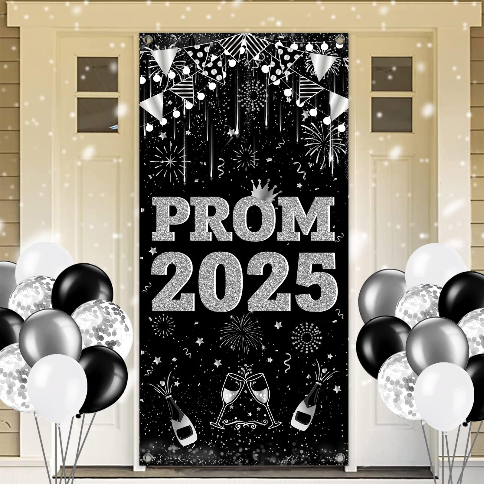 Prom Send Off Decorations 2025 Door Banner, Black and Silver Prom ...