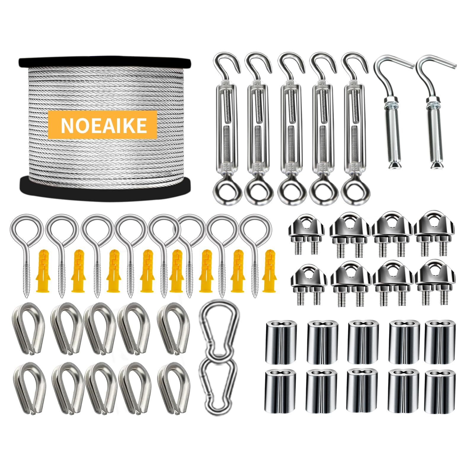 NOEAIKE Wire Rope Kit,165FT 1/8" Vinyl Coated Stainless Steel Wire ...
