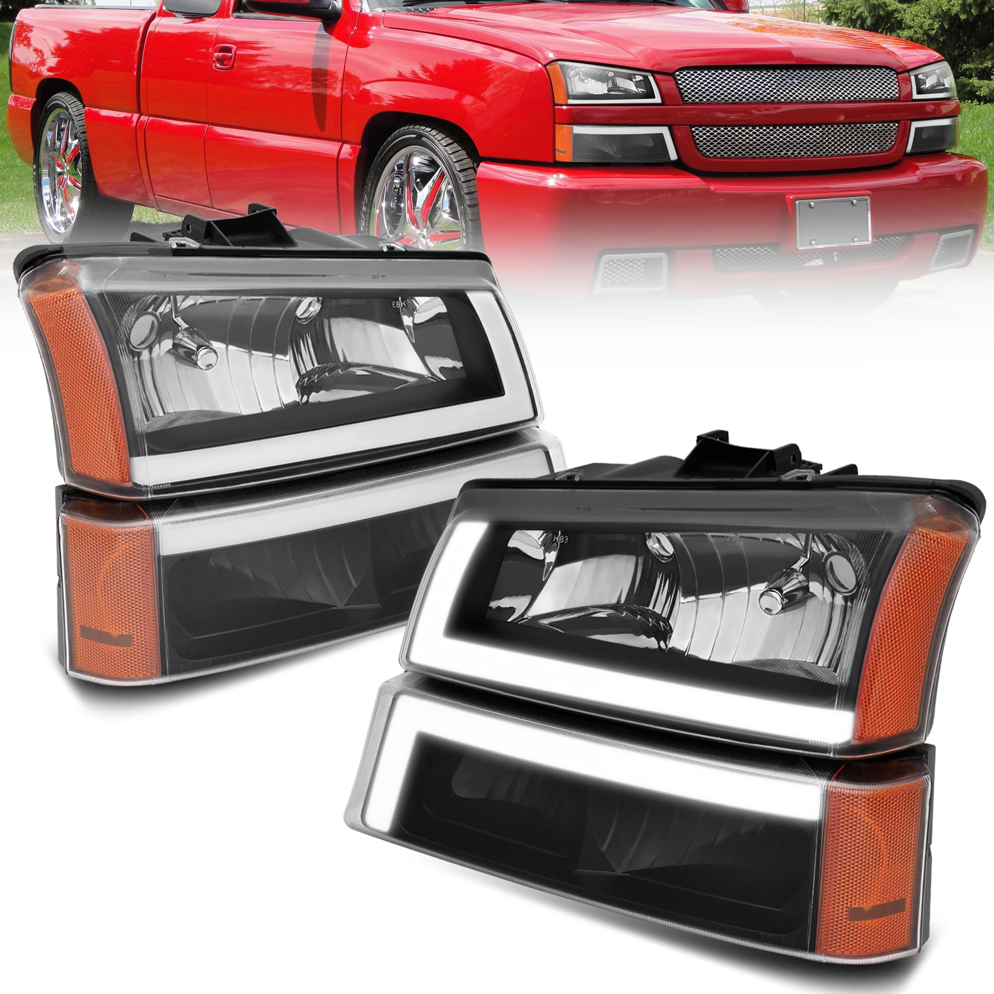 KUIPERAUTO DRL Headlight Assembly Compatible with 2003-2006 Chevy ...