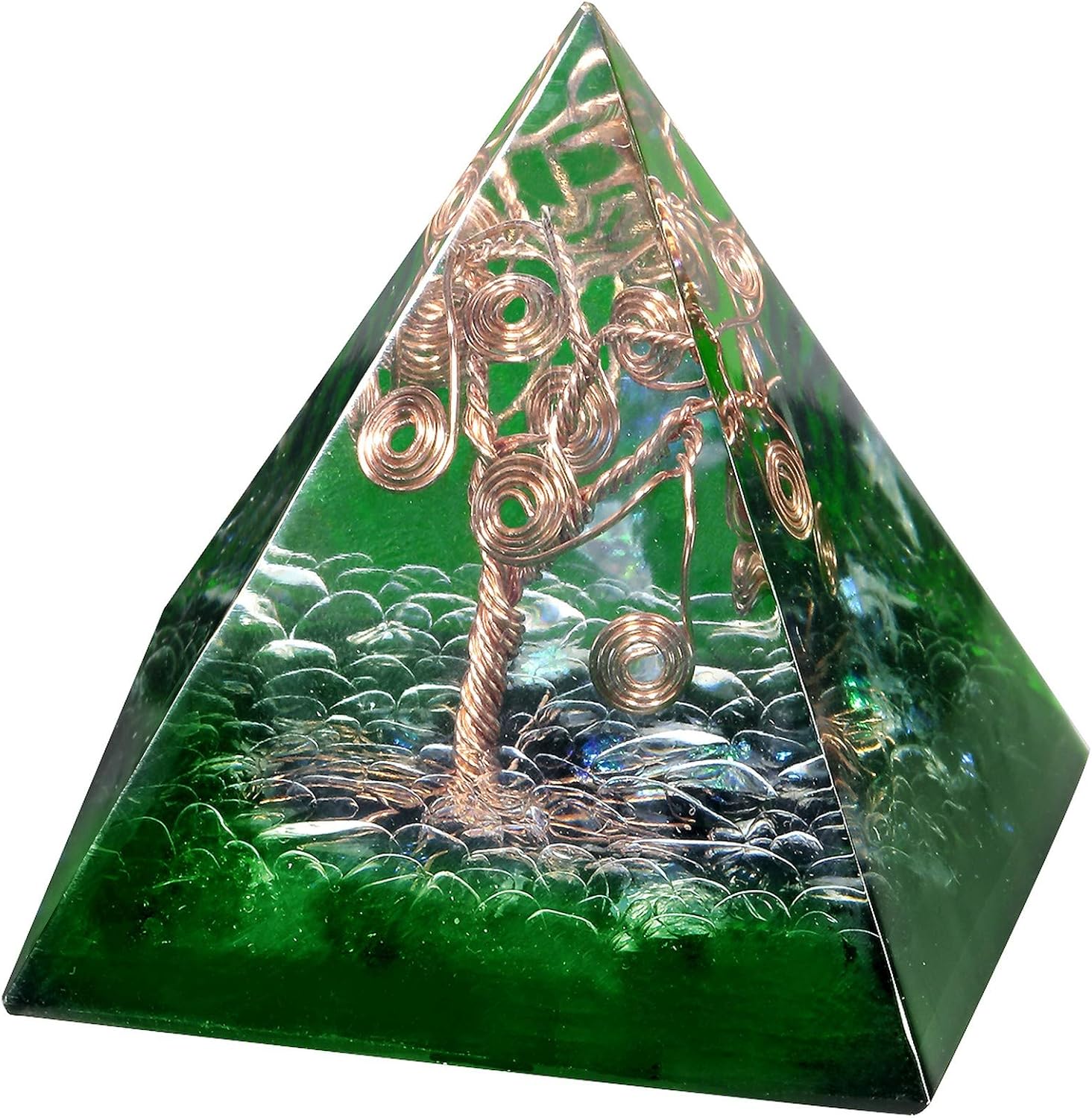 Amogeeli Resin Healing Crystal Pyramid with Copper Tree of Life Stone ...