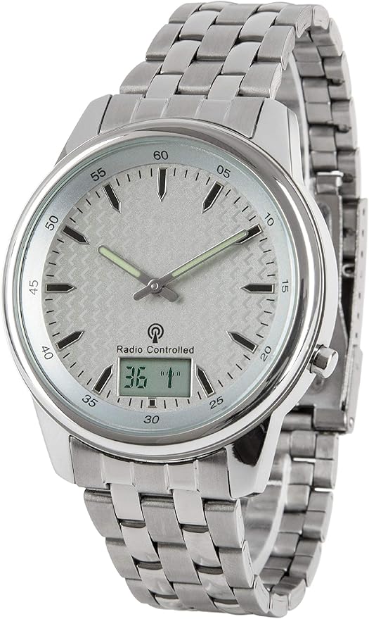 Funk-Armbanduhr, Edelstahl, mit Datum + Sekundenanzeige: Amazon.de: Uhren