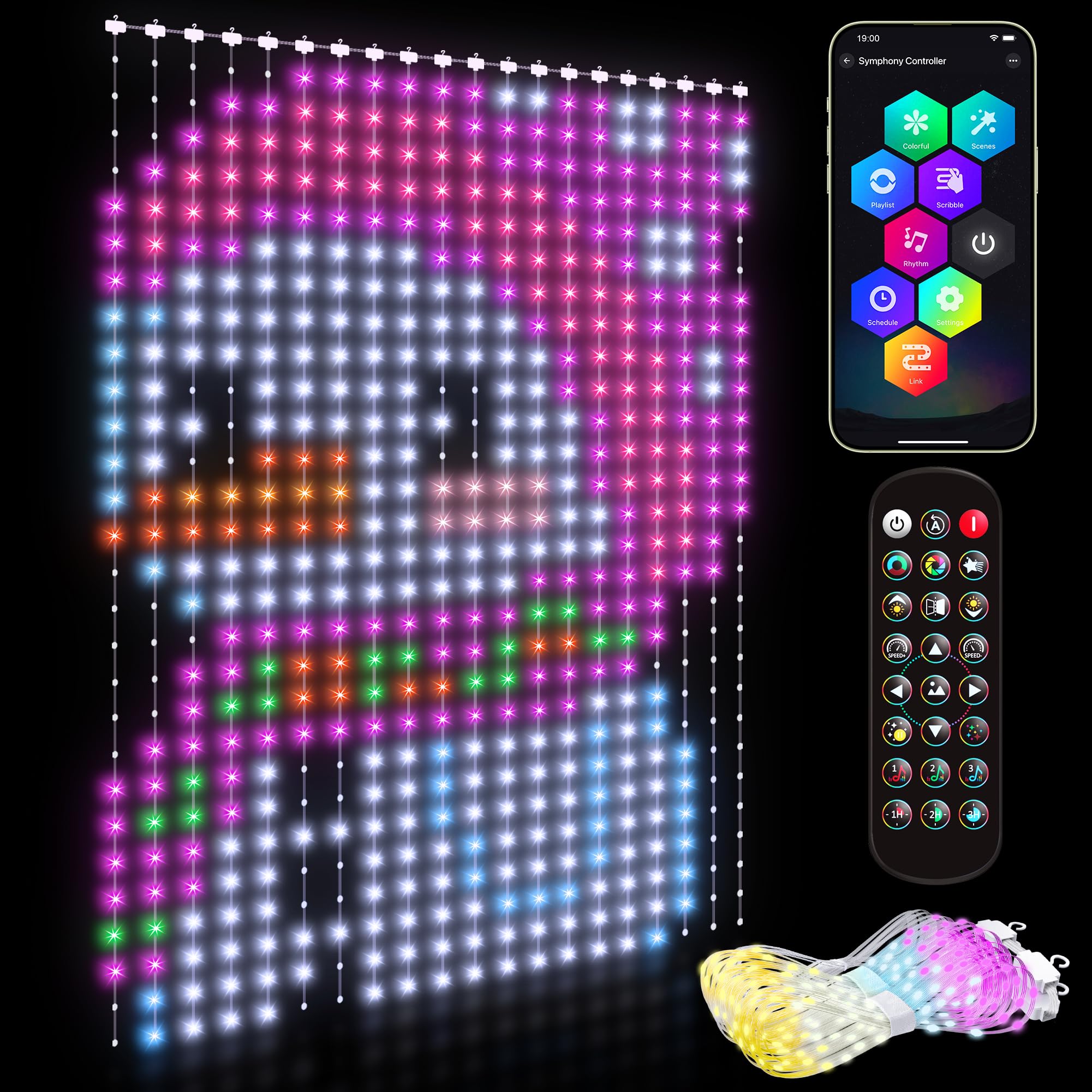 High Pixel Smart Curtain Lights - 5x6.56ft 560 LED Pioneering App ...