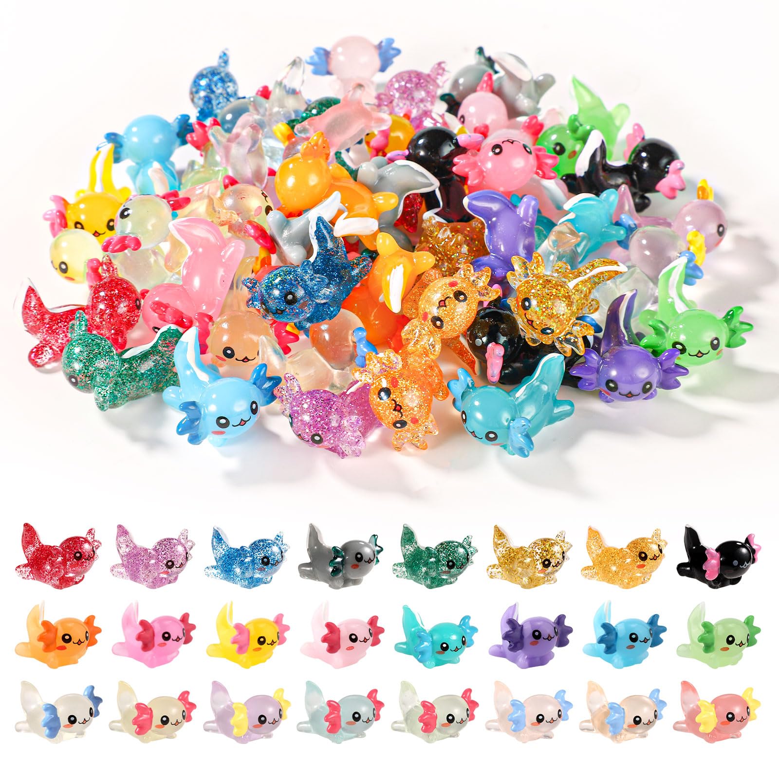 XIHIRCD 24pcs Mini Resin Axolotl, 3 Styles Tiny Miniature Axolotl ...