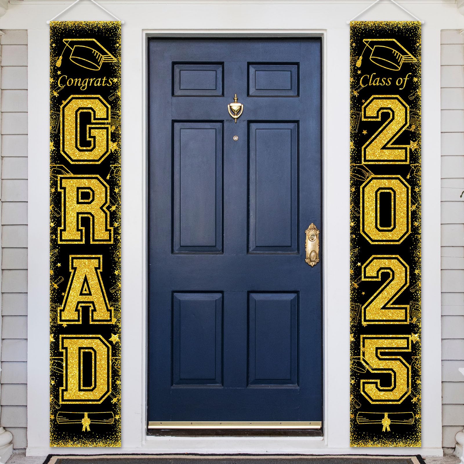 OTTPOOM Black and Gold Class of 2025 Graduation Banner Graduation Porch ...