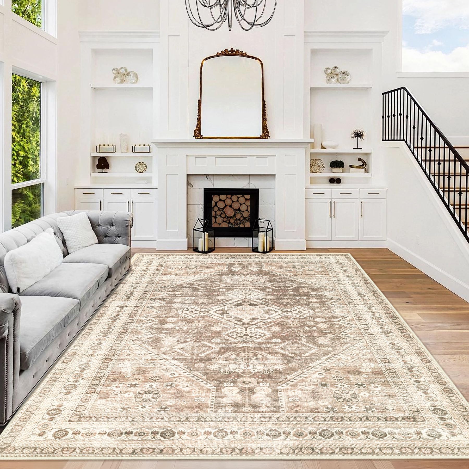 Zomfy Area Rug Vintage 9x12 Living Room Rug: Large Washable Chenille ...