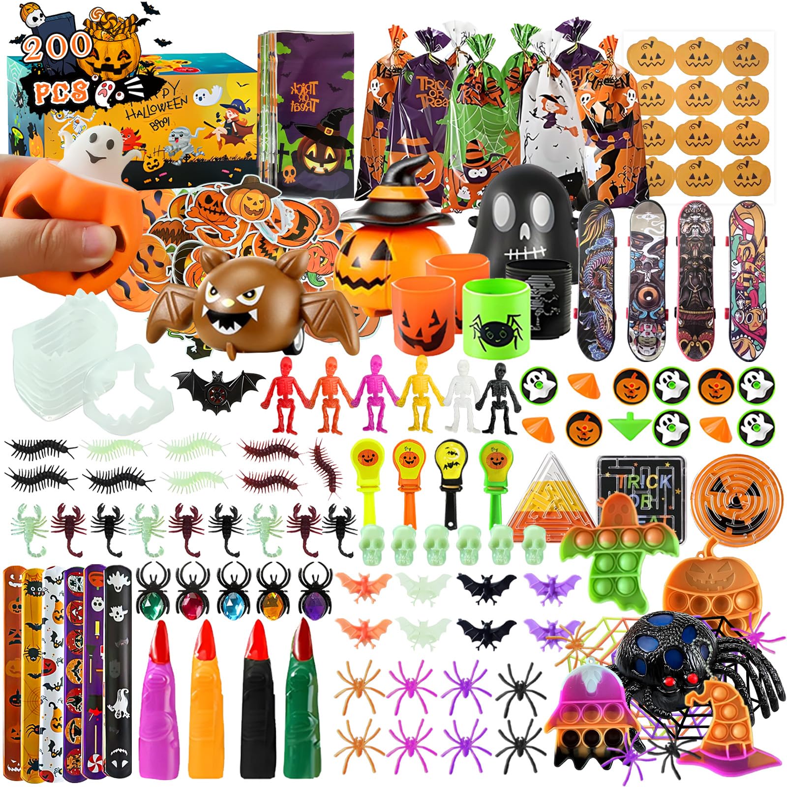 KASSAE 200PCS Halloween Party Favors for Kids - Halloween Toys Bulk for ...