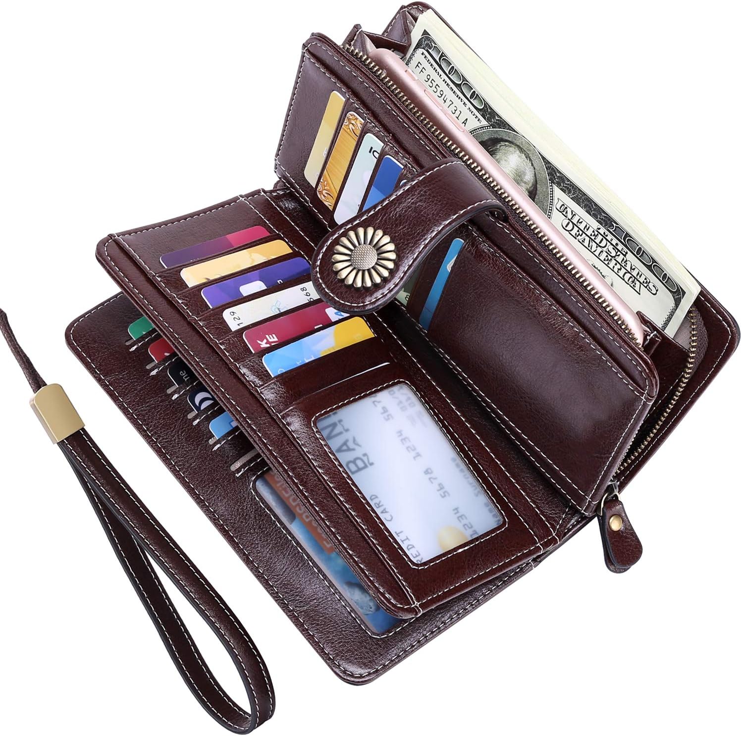 Amazon.com: KELEEL Women's RFID Blocking Wallet Genuine Leather Clutch ...