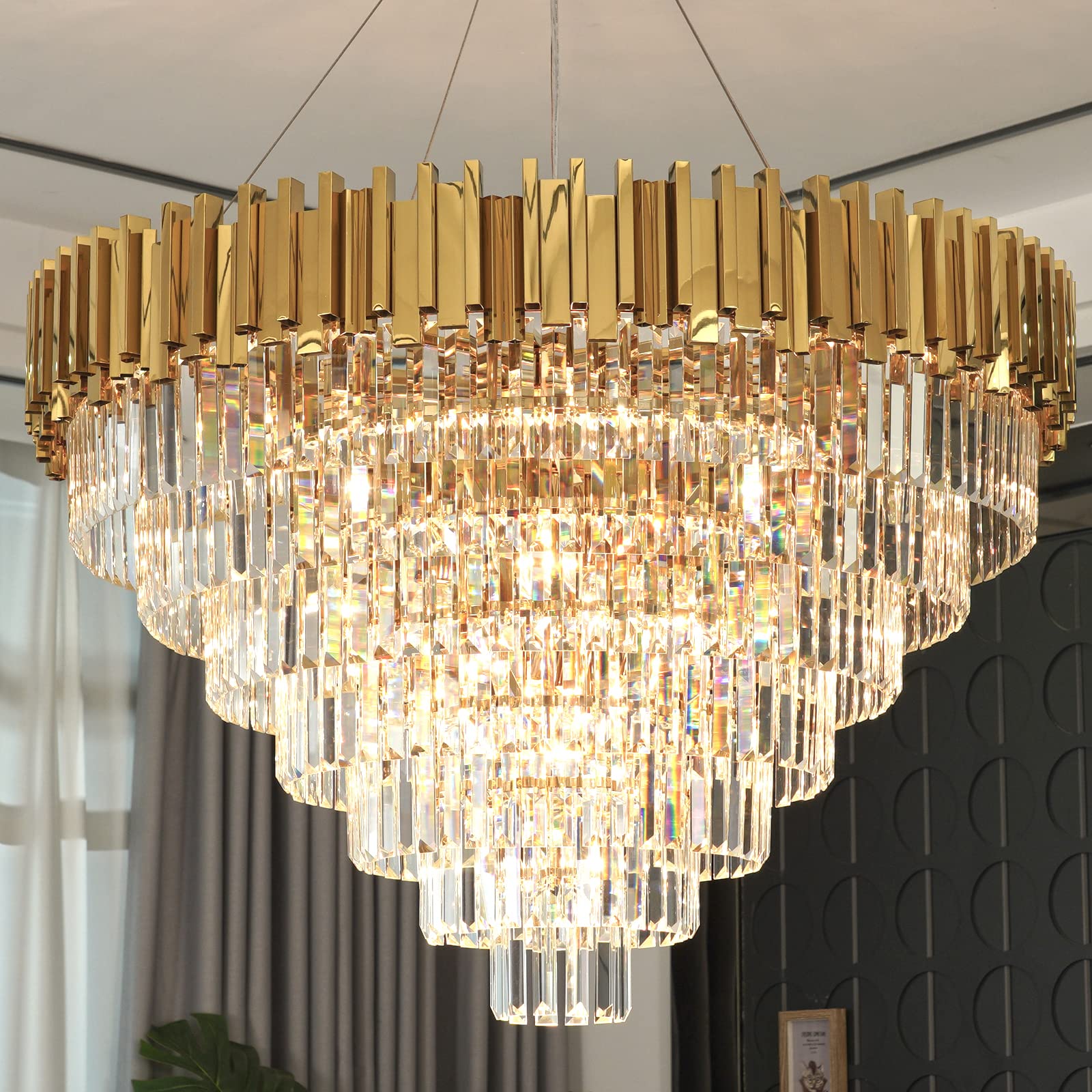 OSAIRUOS Large Crystal Chandelier Modern Round Chandeliers for Living ...