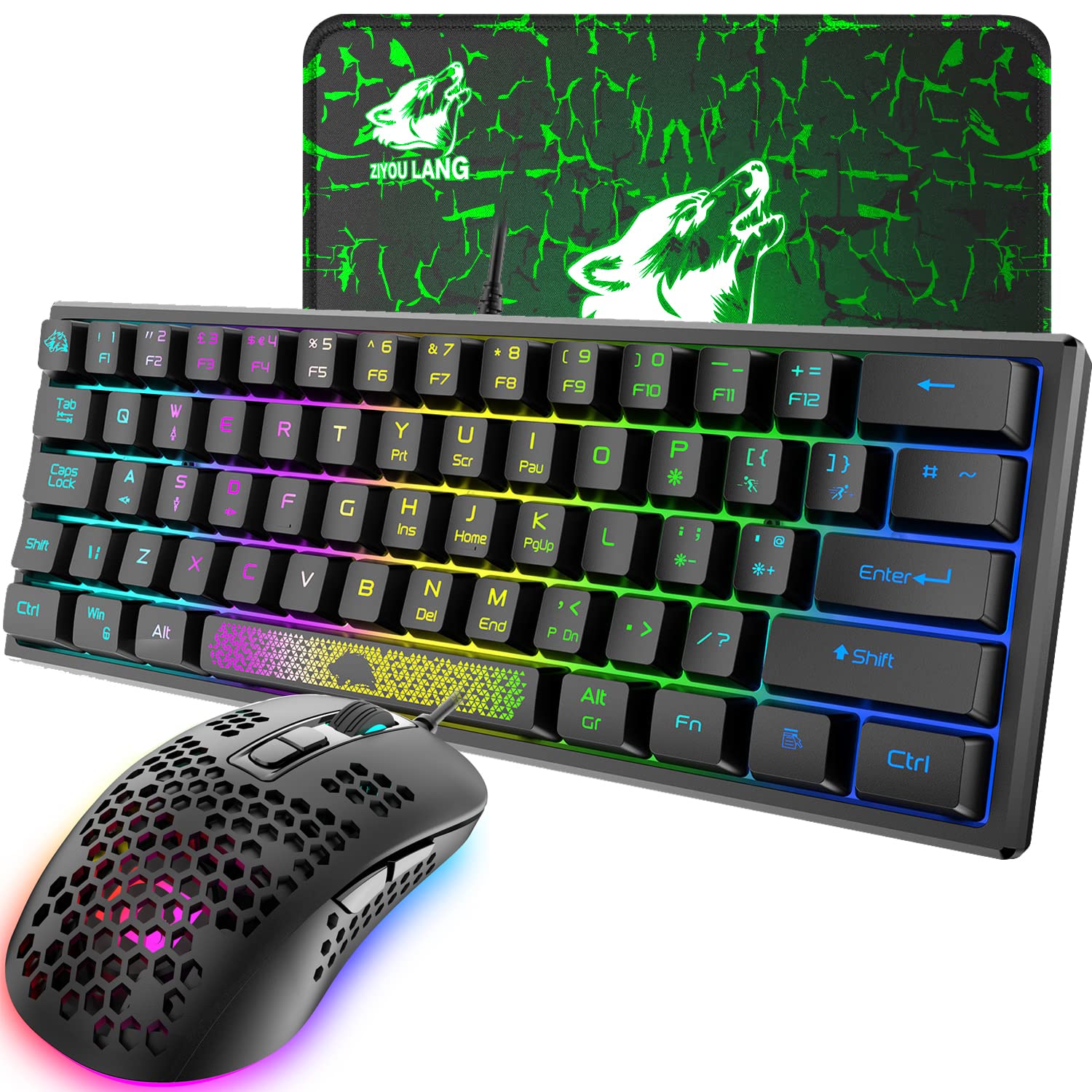 Mua 60% Gaming Keyboard and Mouse,Rainbow LED Backlit Gaming Keyboard ...