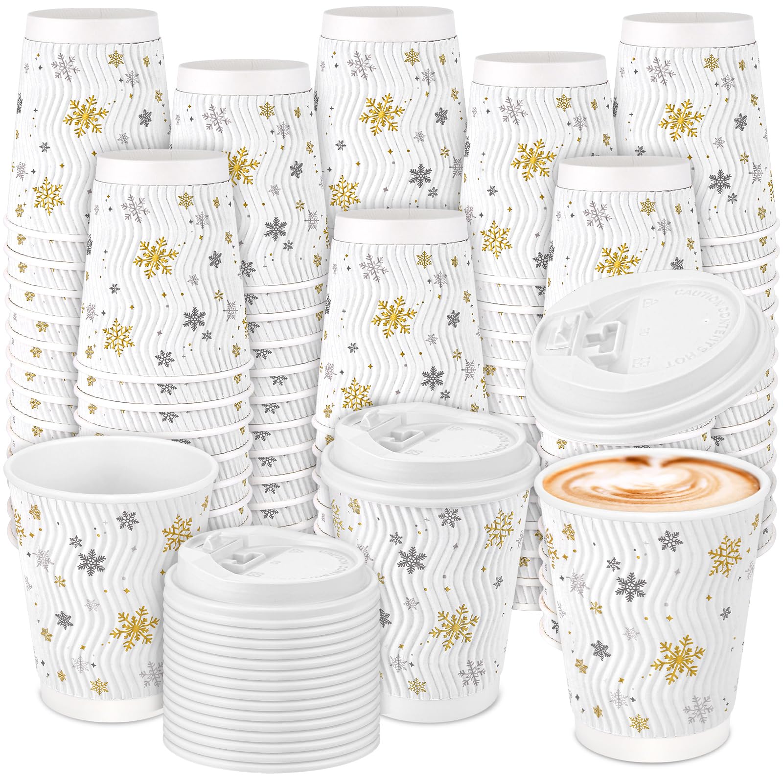 Booson 100 Pcs Christmas Coffee Cups Disposable Christmas Paper Cups 12 ...