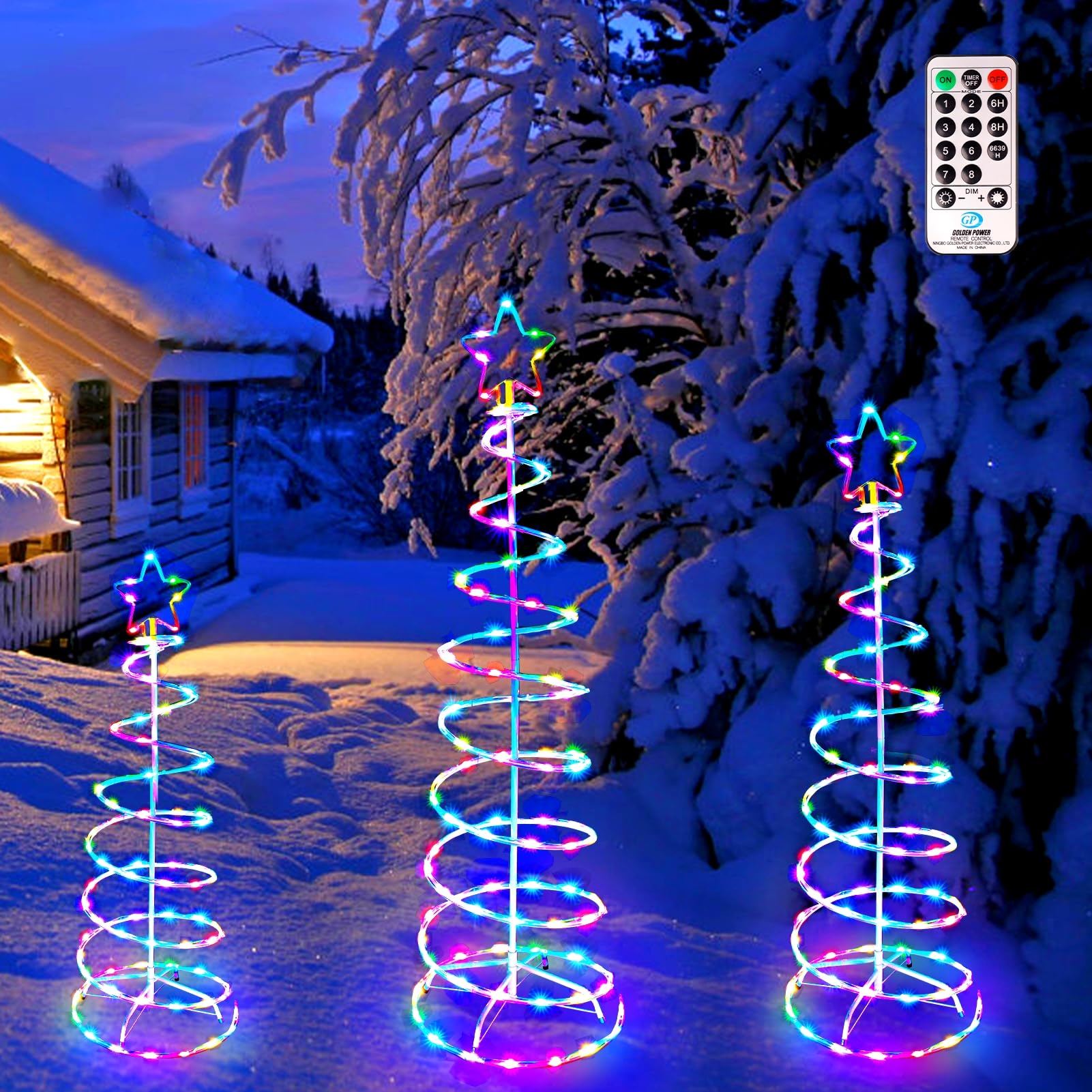 3 Packs Christmas Spiral Tree Outdoor Christmas Tree with Lights ...